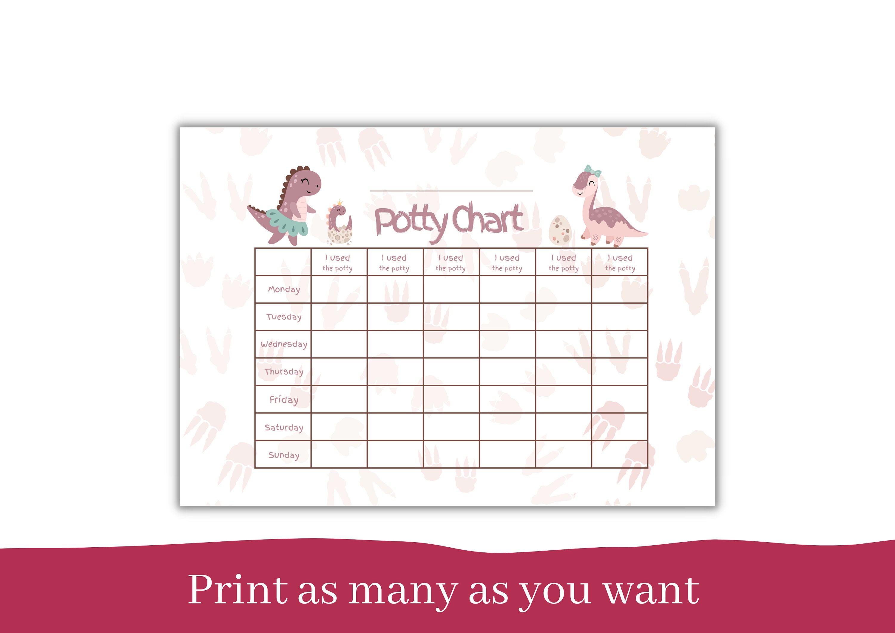 Dino Potty Chart for Girls Printable Potty Chart Dinosaur for Girls ...