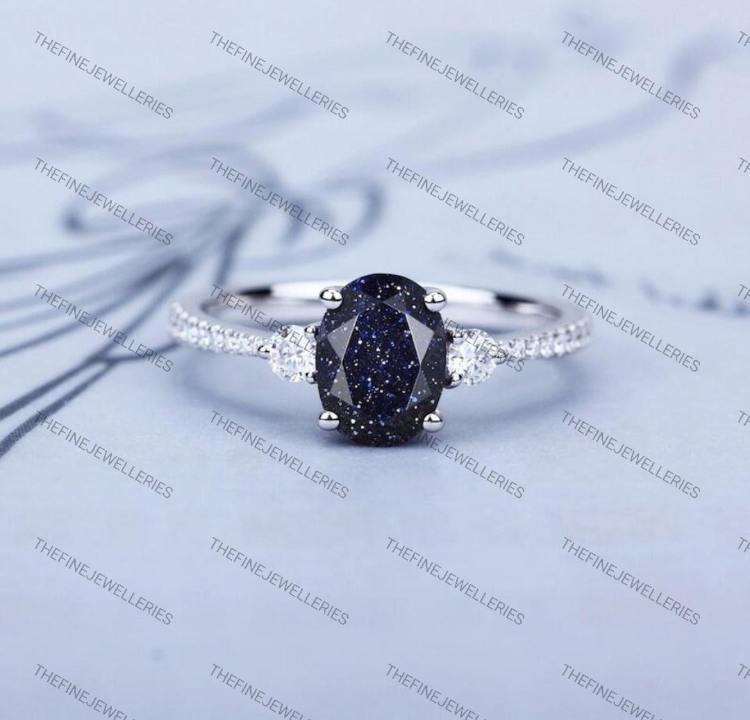 Blue Galaxy Sandstone Ring, Womens Nebula Ring, Personalized Promise ...