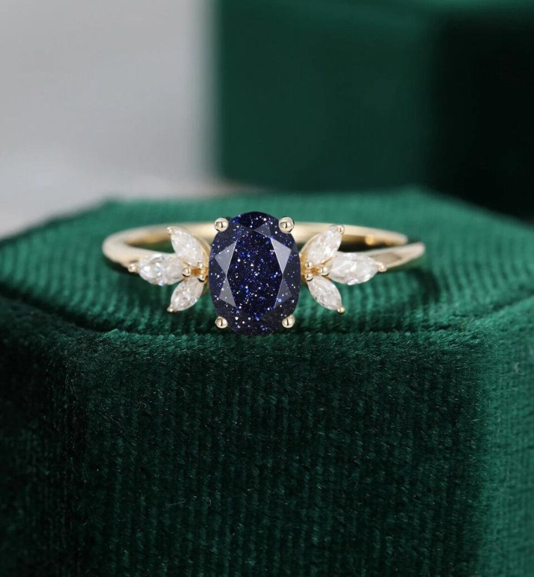 Galaxy Sandstone Ring Blue Sandstone Engagement Ring Nebula Ring ...