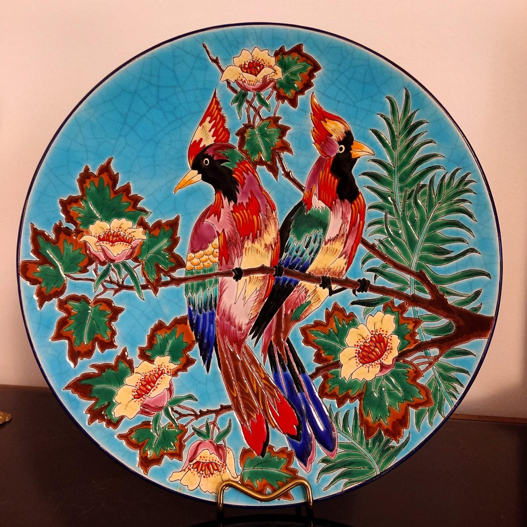 A Magnificient Antique Emaux De Longwy Ceramic Decorative Handmade Wall ...