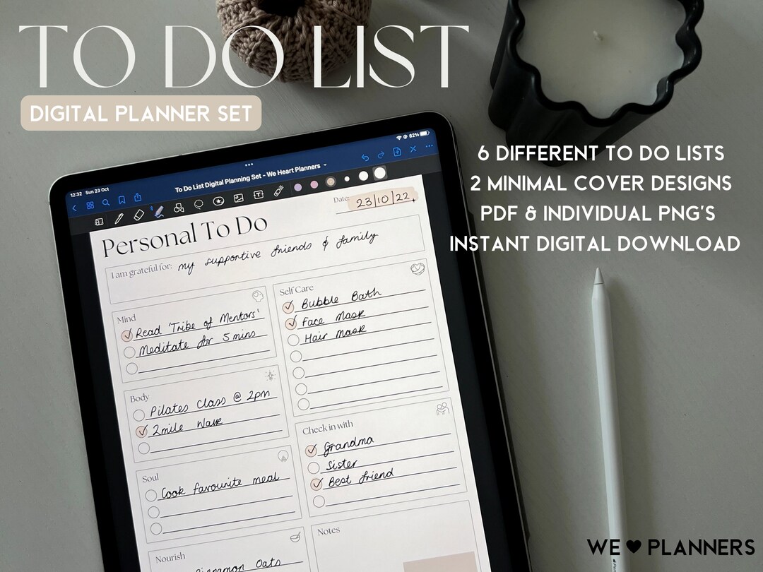 Digital Planning to Do List Pack - Set of 6 to Do Lists for Goodnotes ...
