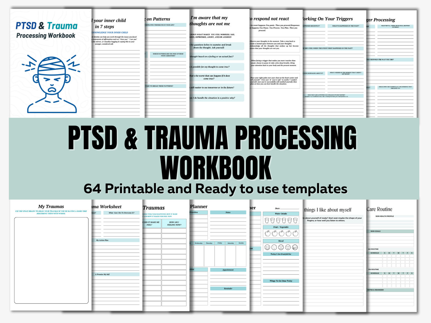 Trauma Therapy Worksheets Adult MEGA PTSD Workbook 64 Pages Crisis Tool ...
