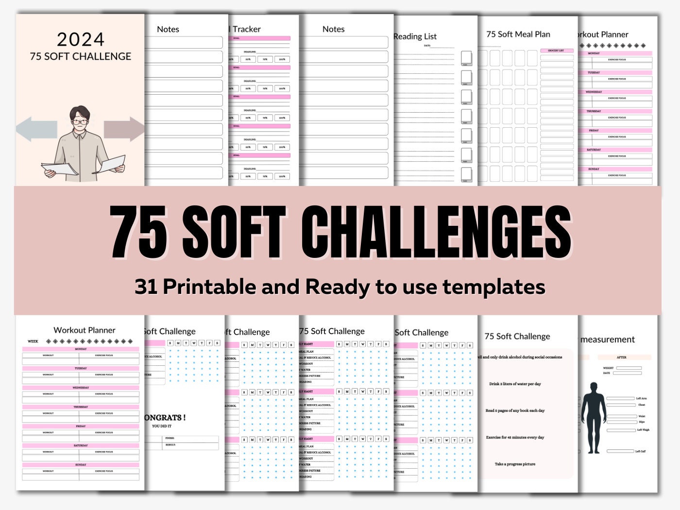 EDITABLE 75 Soft Challenge Tracker Bundle Printable Daily 75 Soft ...