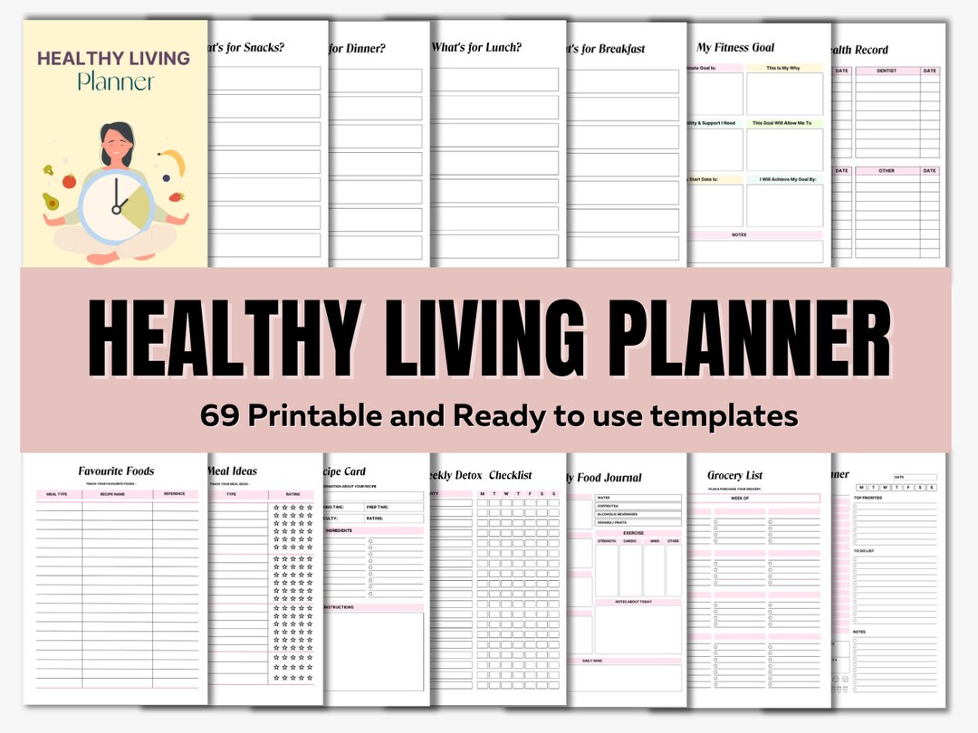 Healthy Living Planner Wellness Tracker Self Care Weight Loss Fitness ...
