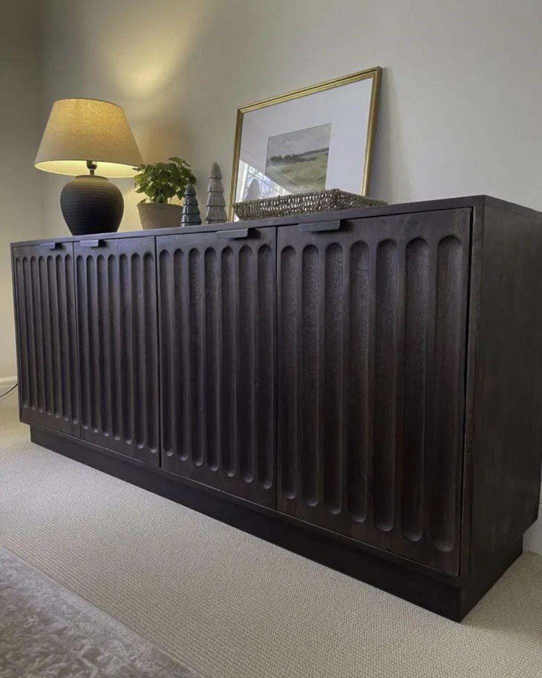 Large Dark Mango Wood Four Door Sideboard, Solid Mango Wood Storage ...