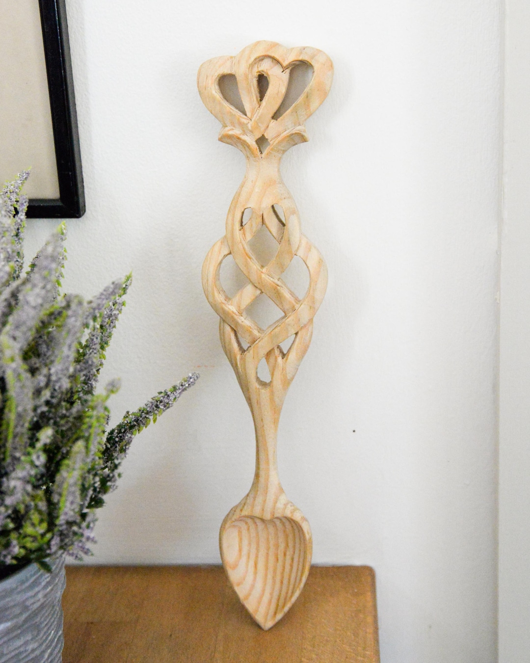 Hand-carved Wooden Welsh Love Spoon, Pine Love Spoon Heart Design ...