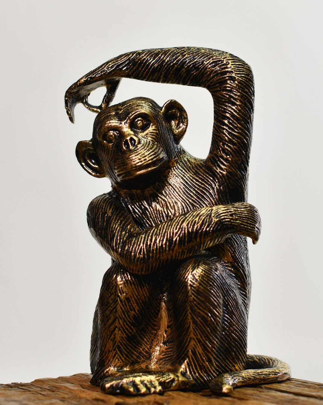 Brushed Gold Chimpanzee Sculpture, Interior Decor, Cast Aluminium, Hand ...