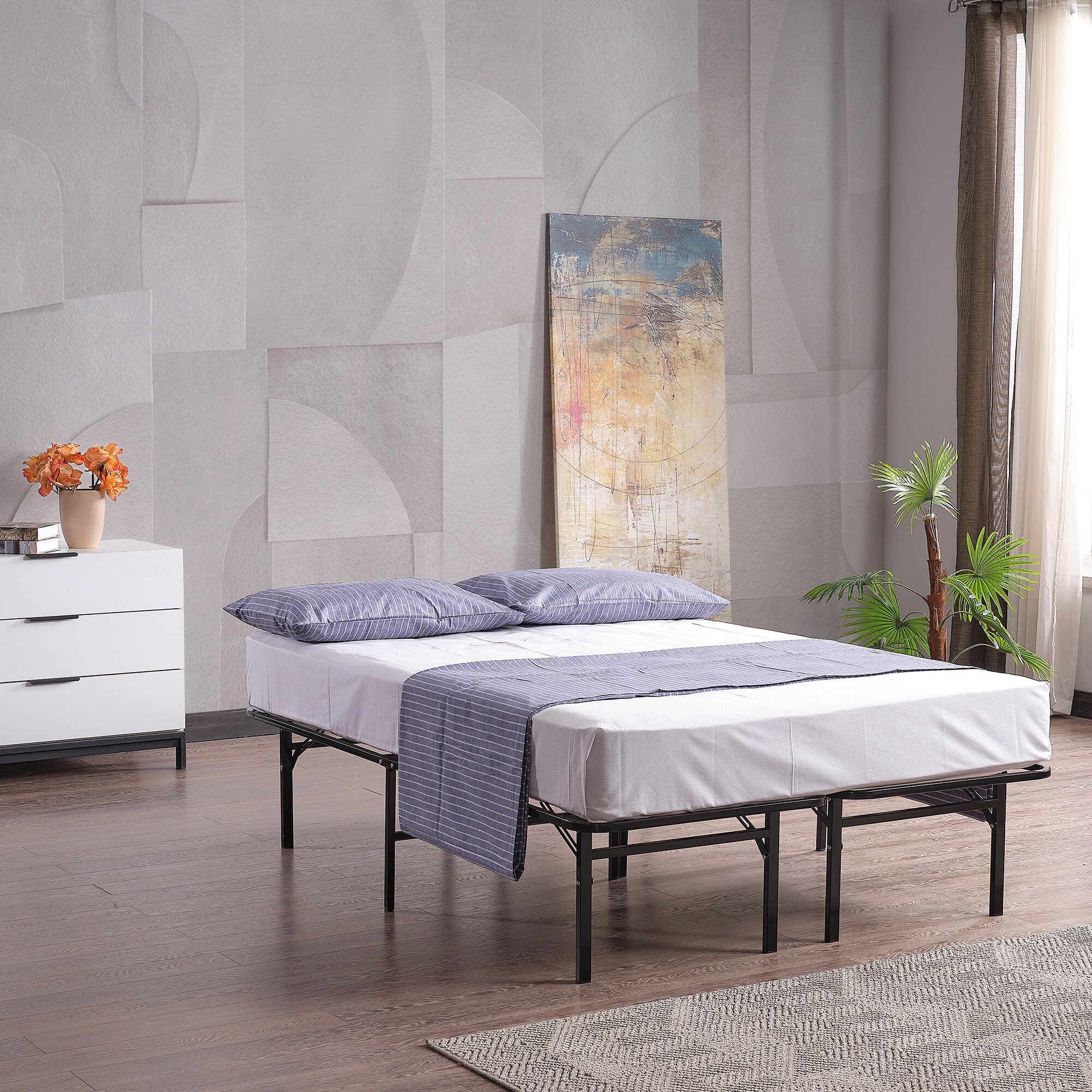 Smartbase Foldable Metal Platform Bed Frame Mattress Foundation With ...