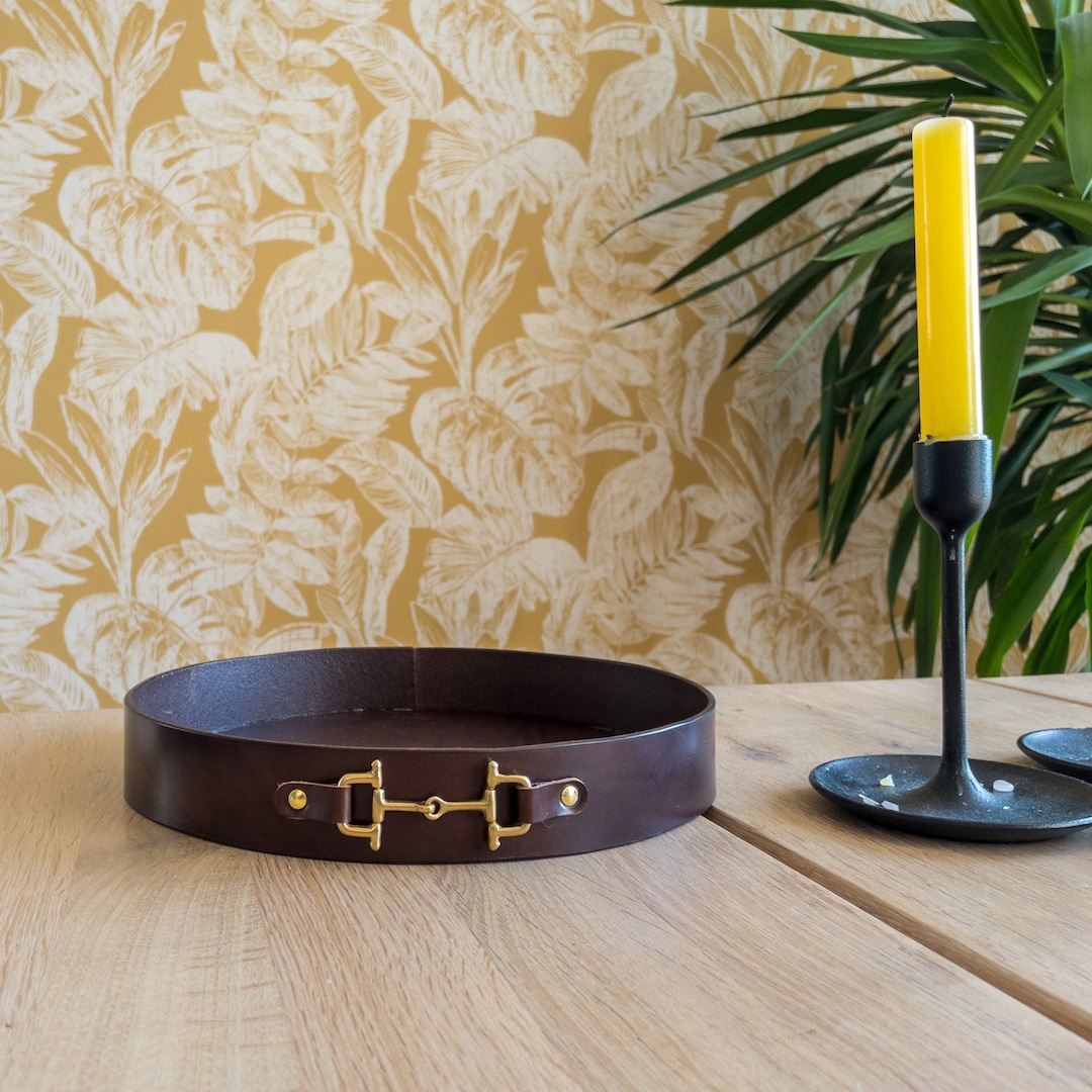 Horse Bit Leather Tray | Equestrian Home Decor | Handmade Round Leather ...