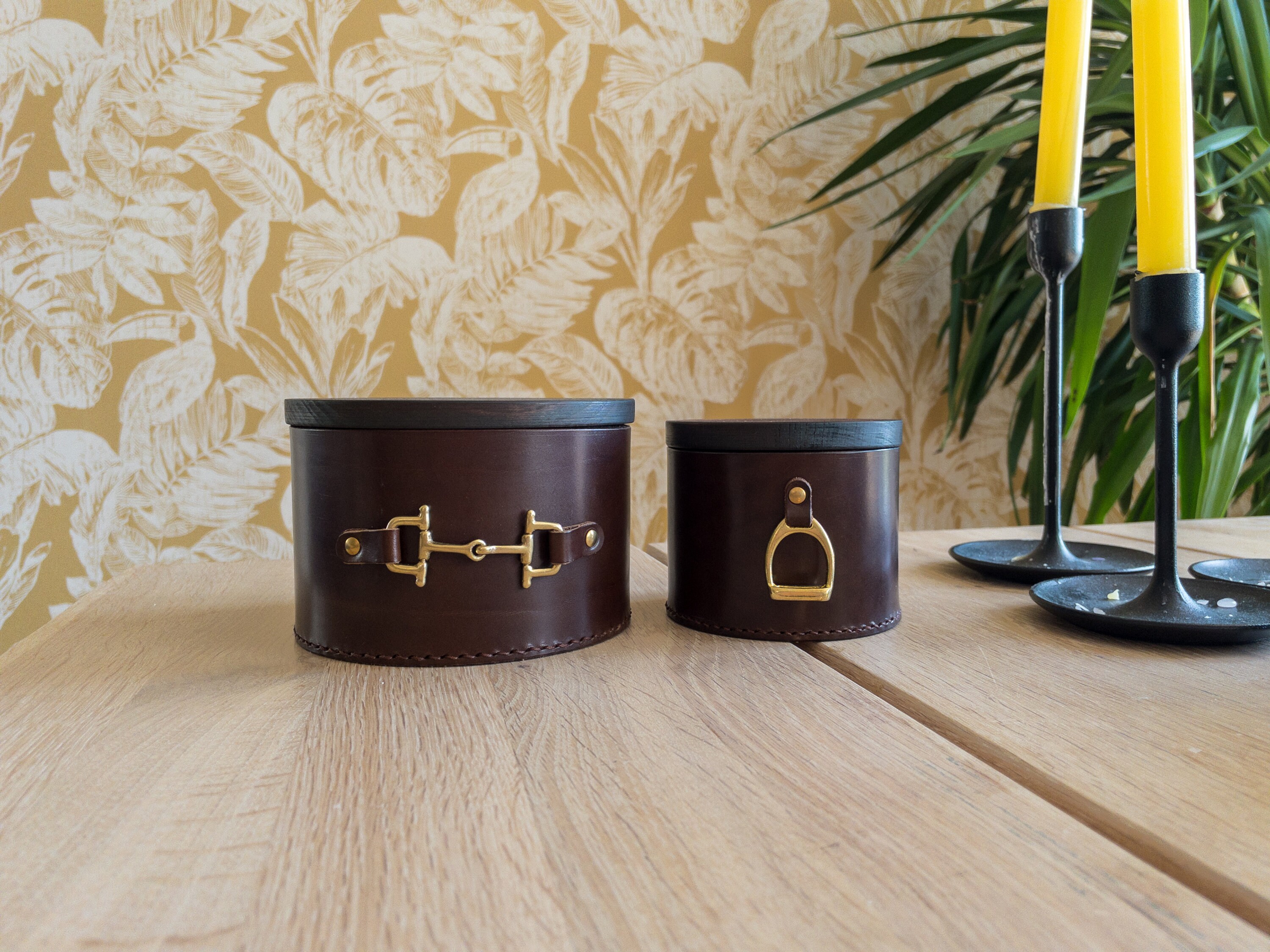 Leather Boxes With Snaffle Bit Pair of 2 Leather Box Equestrian Style ...