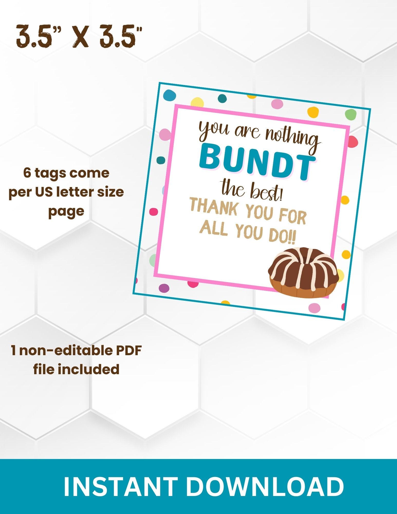 Gift Tags | Nothing Bundt Cakes | Goodie Bag | PTO | PTA | Teacher Gift ...