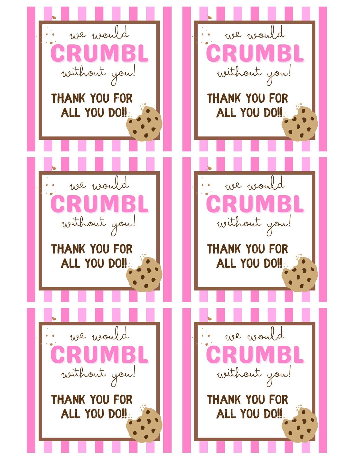 Cookie Gift Tags | Crumbl | Goodie Bag | PTO | PTA | Teacher Gift ...