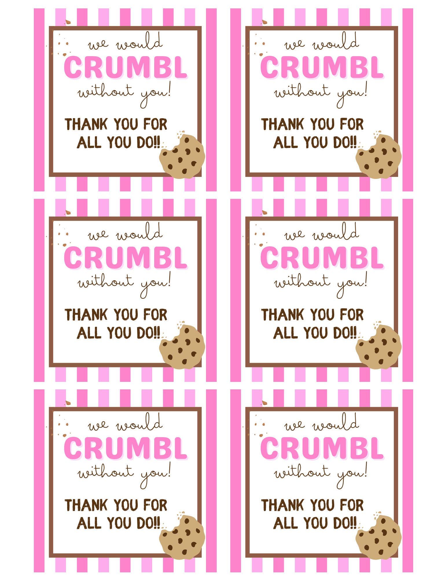 Cookie Gift Tags | Crumbl | Goodie Bag | PTO | PTA | Teacher Gift ...