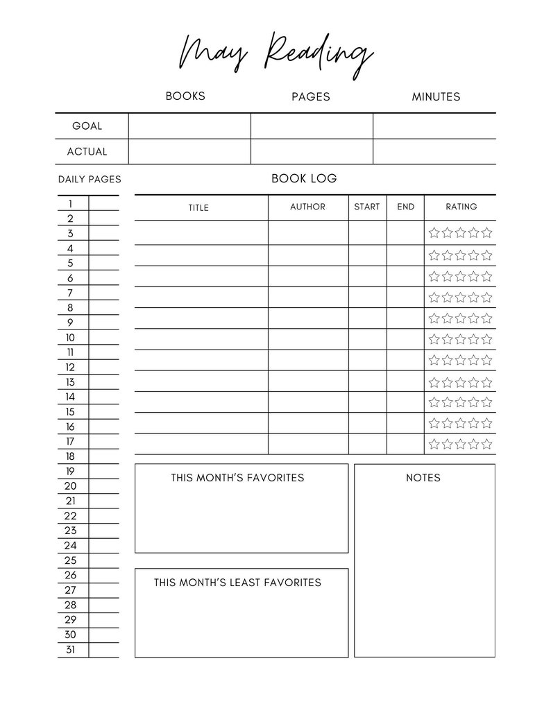 Reading Log | Digital Download | Instant Download | Book Log | PDF - Etsy