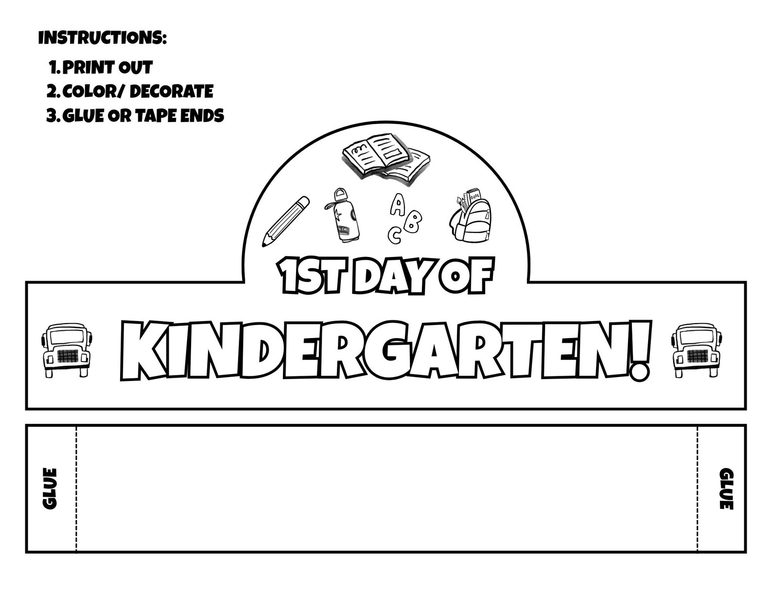 First Day of Kindergarten Hat | Printable Crown Coloring Craft | Back ...