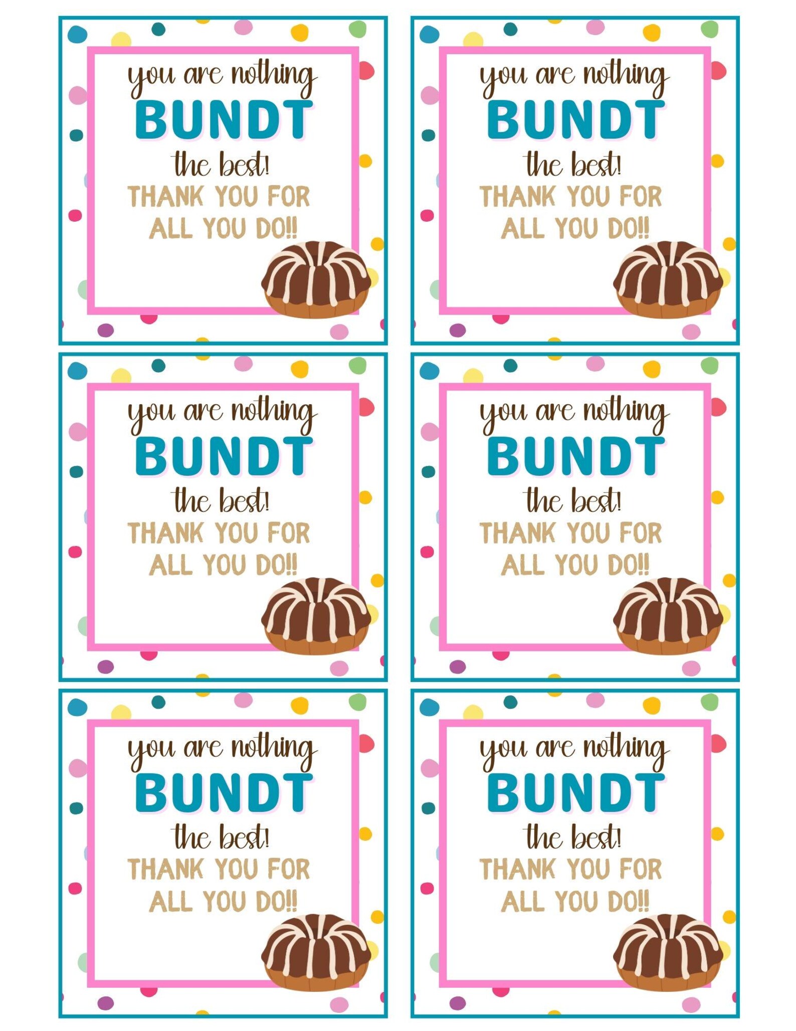 Gift Tags | Nothing Bundt Cakes | Goodie Bag | PTO | PTA | Teacher Gift ...