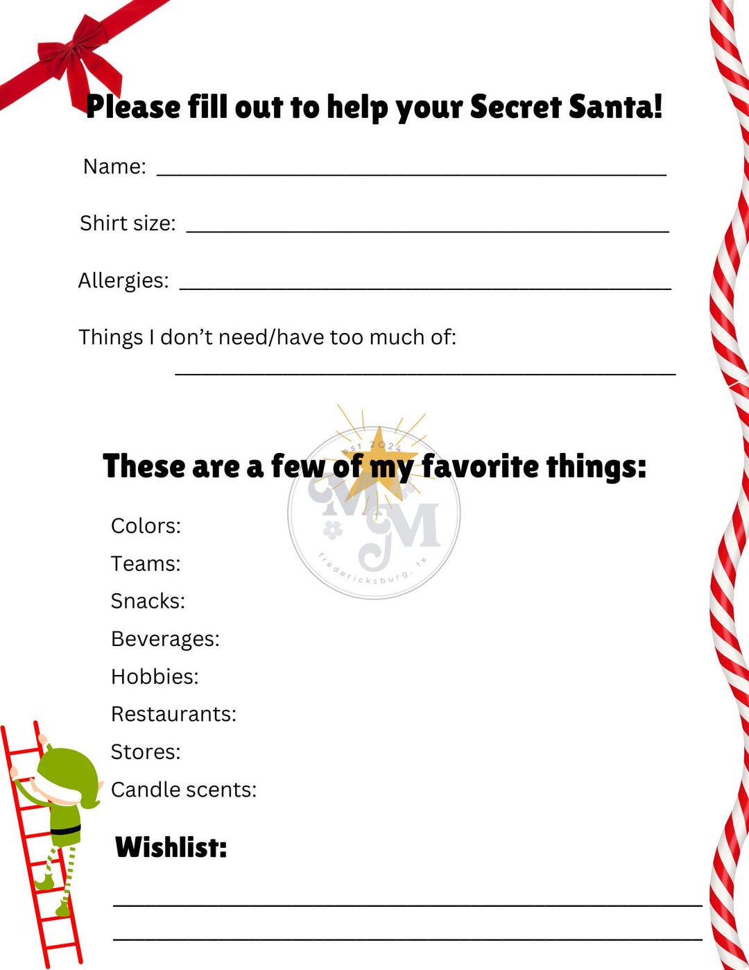 Secret Santa Questionnaire | Office Santa Printable | Christmas Gift ...