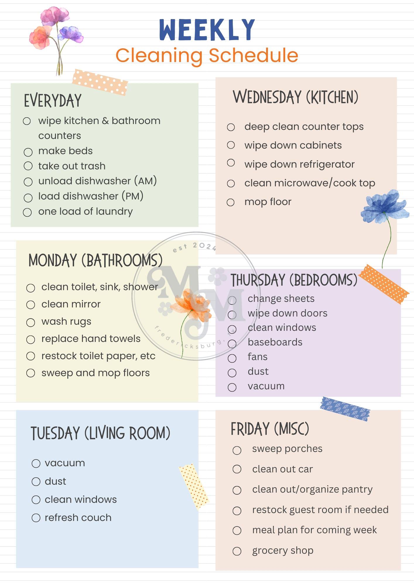 Home Cleaning Schedule | Cleaning Printable | Housecleaning Template ...
