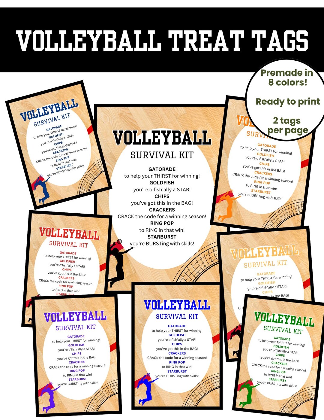Printable Volleyball Treat Bag Toppers | Sports Snack Labels | Instant ...