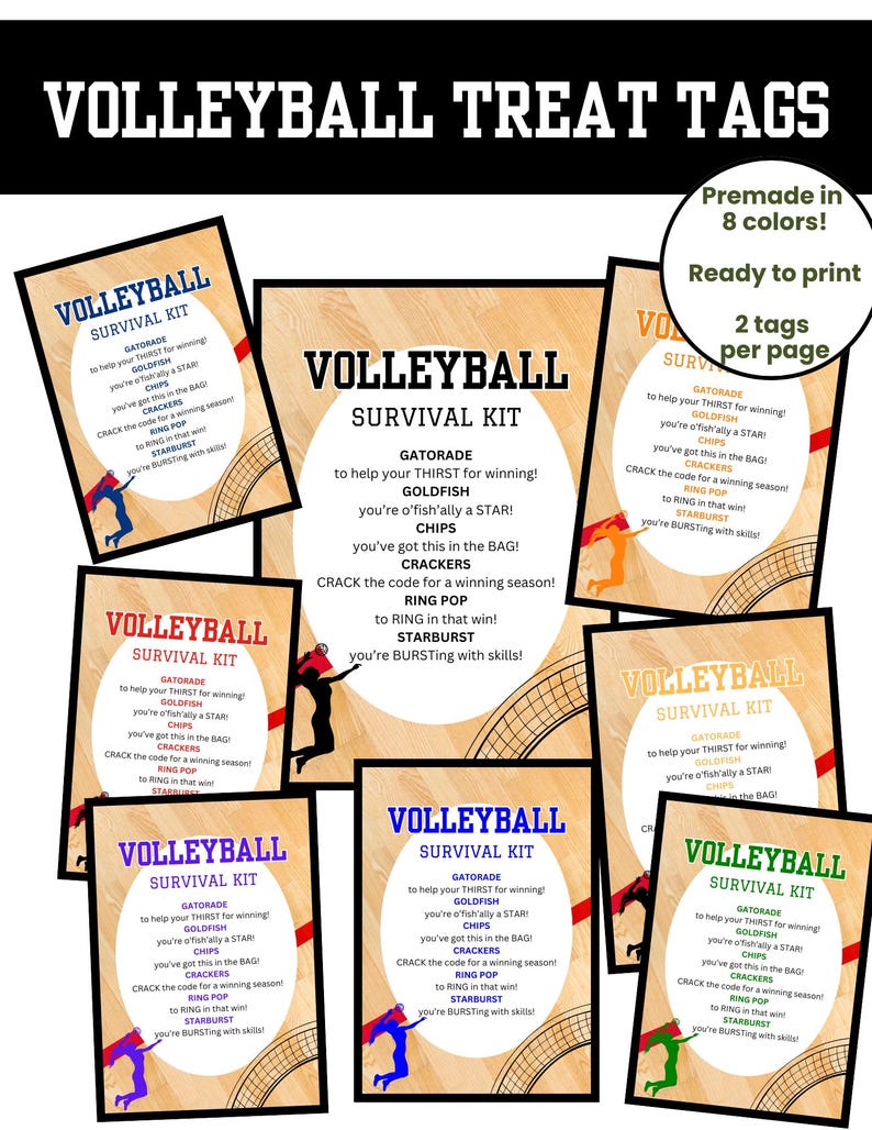 Printable Volleyball Treat Bag Toppers | Sports Snack Labels | Instant ...