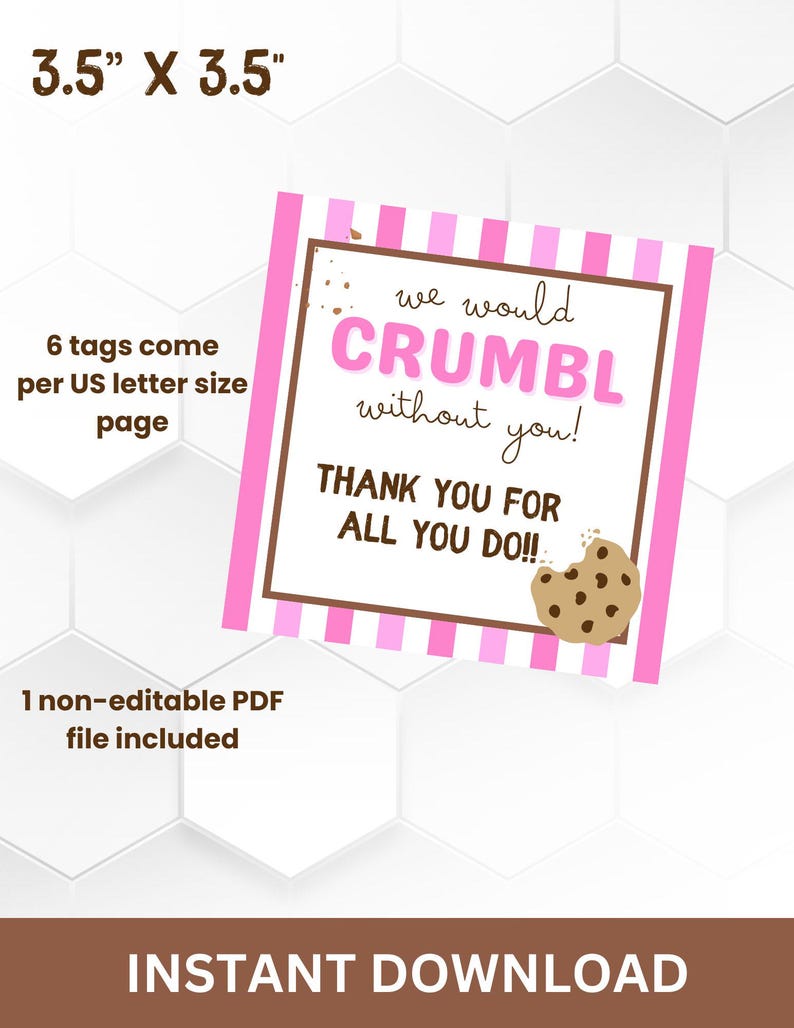 Cookie Gift Tags | Crumbl | Goodie Bag | PTO | PTA | Teacher Gift ...