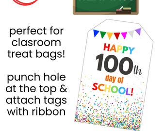 100 Days of School | Treat Tags | Snack Tags | Treat Bag Tag | Class ...