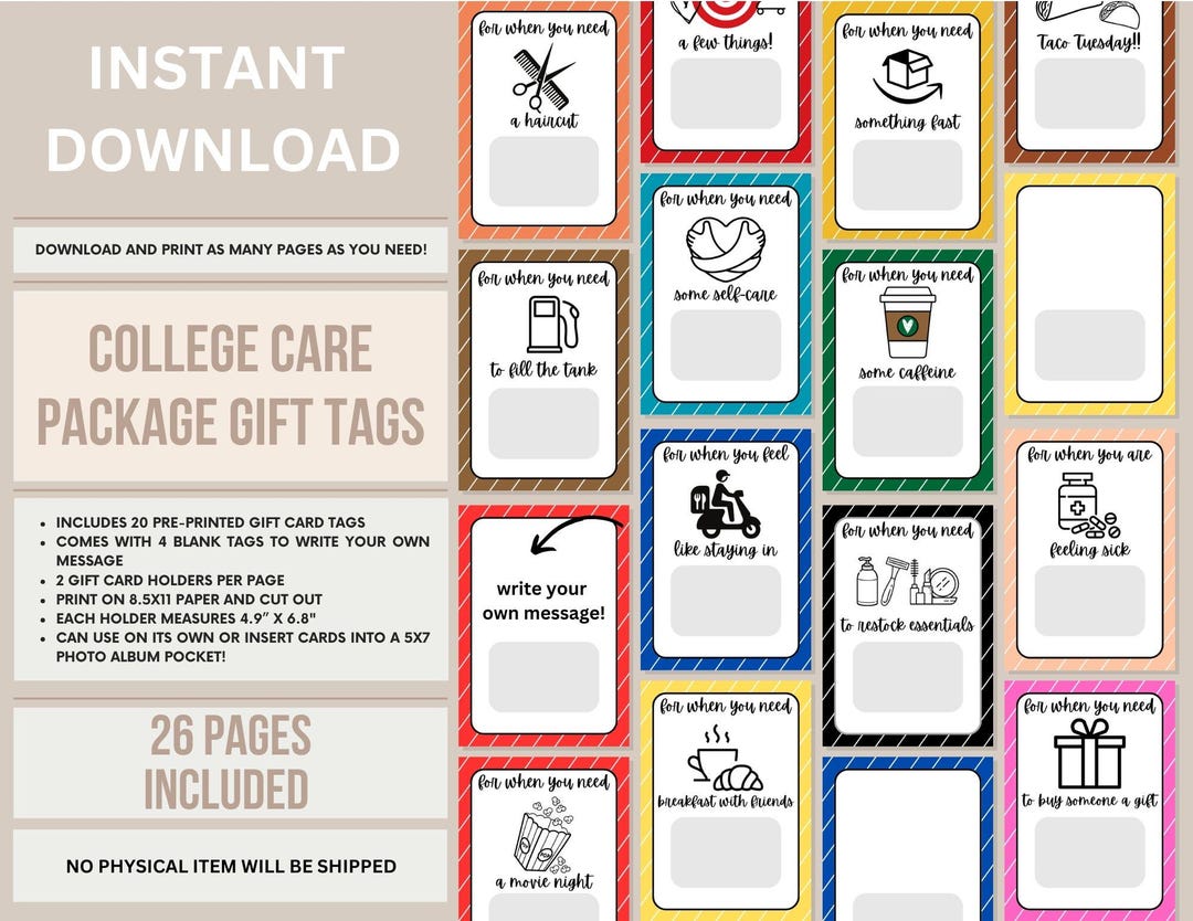College Survival Kit | Gift Tags | Printable Instant Download | Student ...