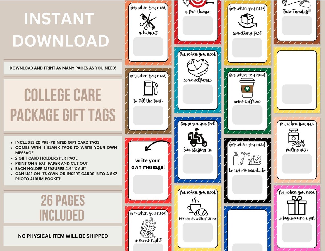 College Survival Kit | Gift Tags | Printable Instant Download | Student ...
