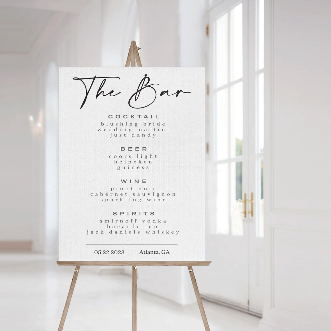 Printed Wedding Reception Bar Menu Foamboard Sign | Wedding Reception ...