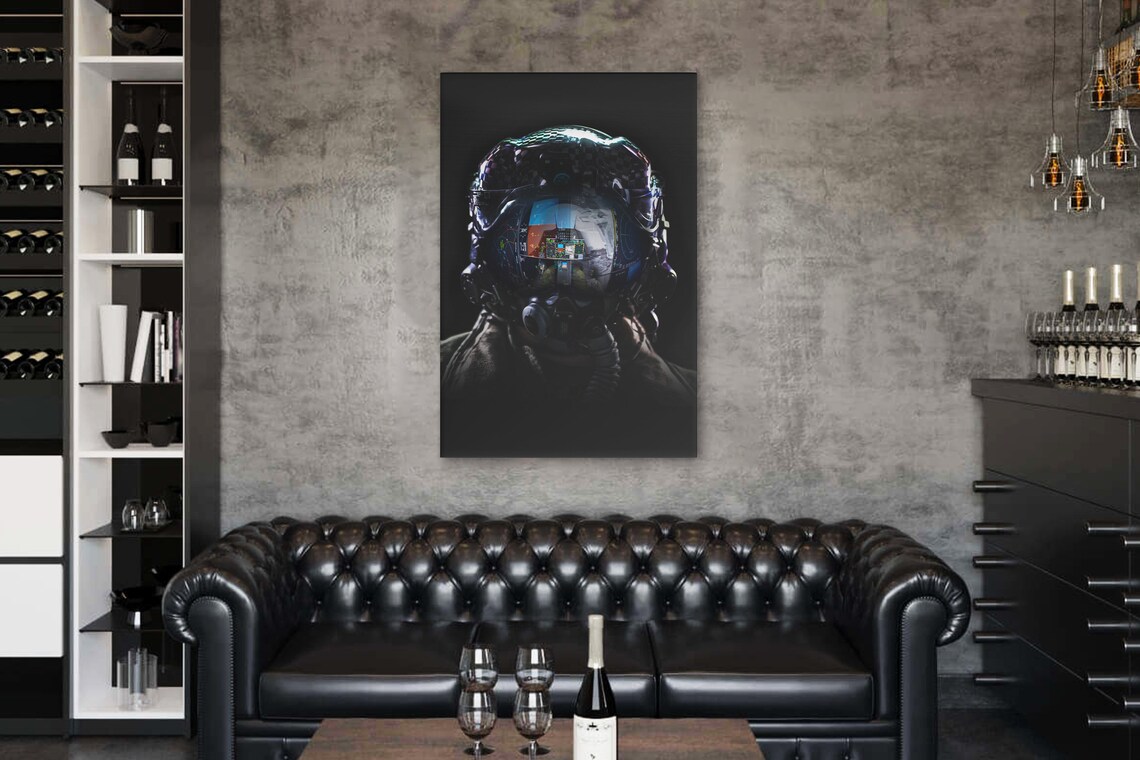 US Air Force F-35 Fighter Pilot Helmet Mounted Canvas Ready to Hang ...