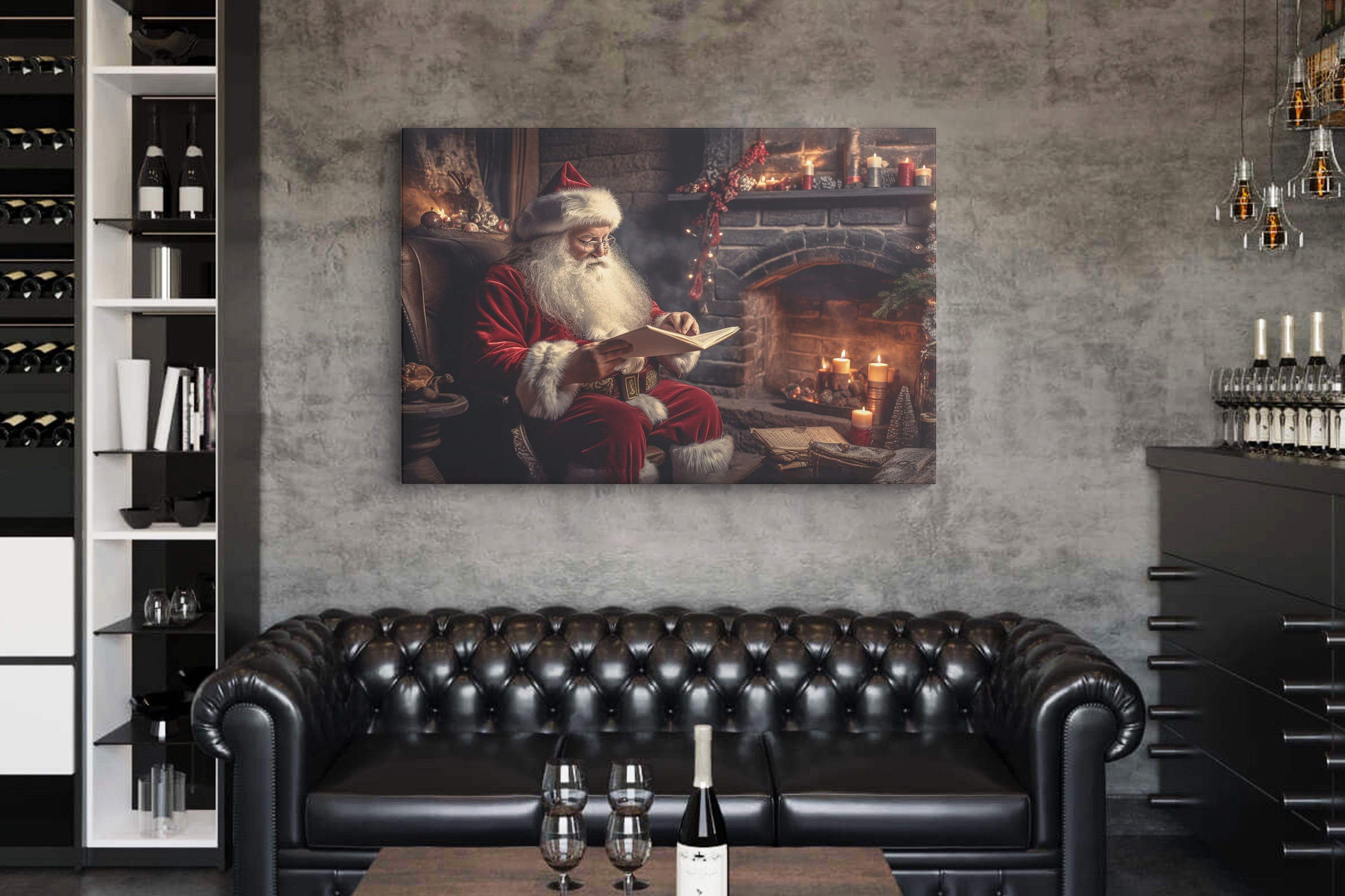 Santa Christmas | Santa Reading | Christmas Canvas Wall Art | Vintage ...
