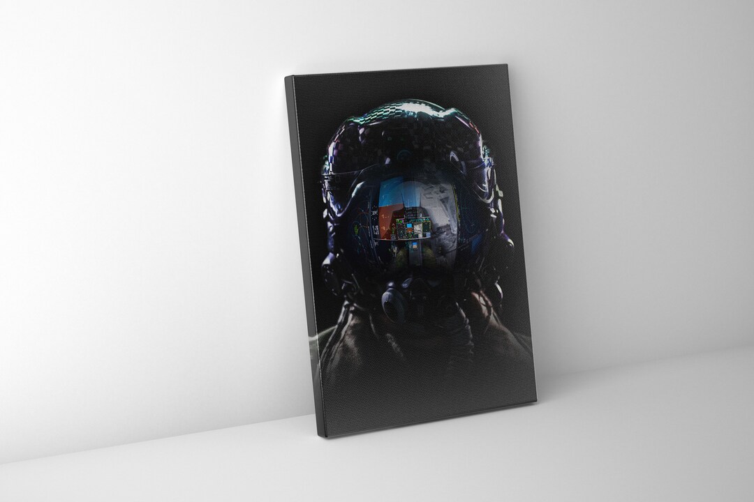 US Air Force F-35 Fighter Pilot Helmet | Mounted Canvas - Ready to Hang ...