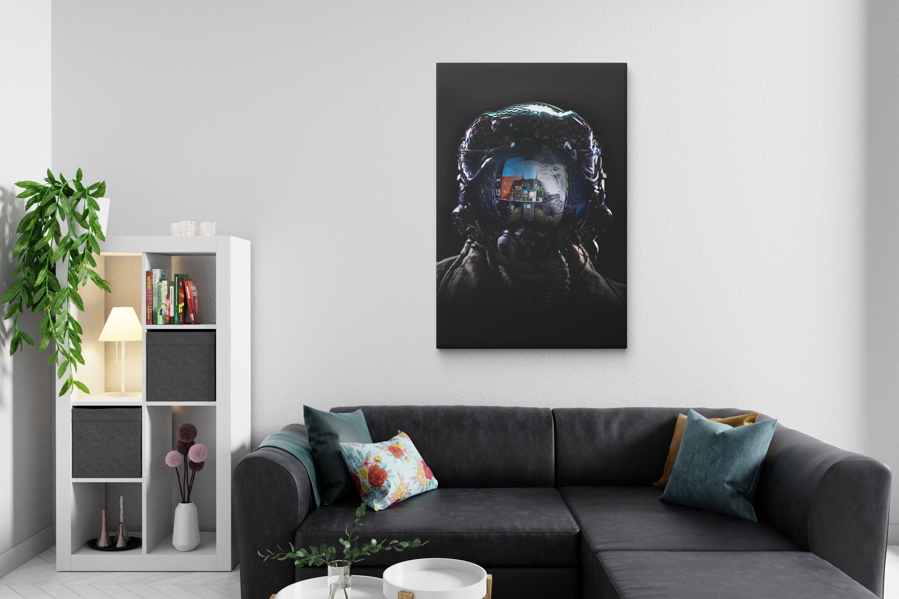 US Air Force F-35 Fighter Pilot Helmet Mounted Canvas Ready to Hang ...