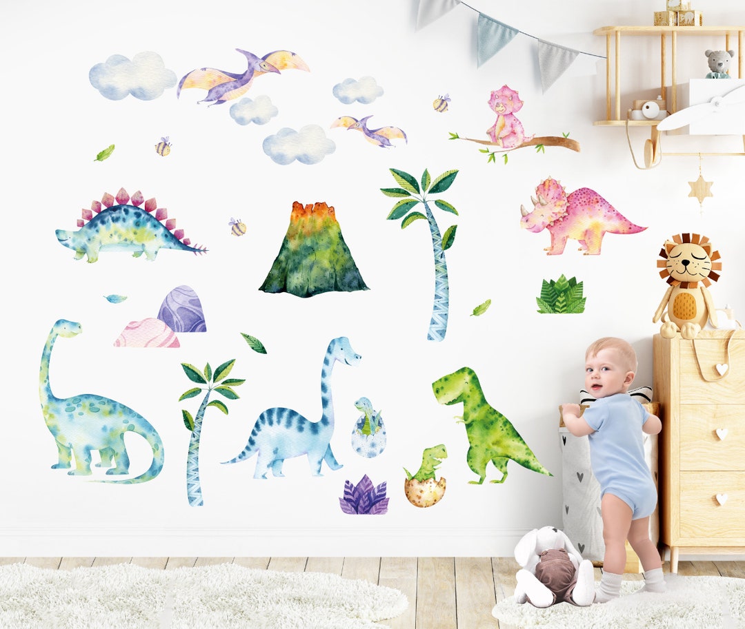 Baby Dinosaur Wall Decal Stickers Watercolor Kids Room | Dinosaur Wall ...