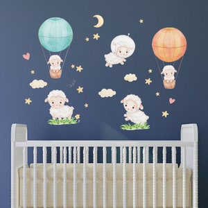 Sheep Wall Decal Art Kids Nursery Room Hot Air Balloon Wall Decor Wall ...