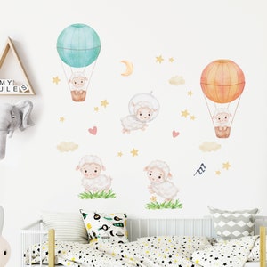 Sheep Wall Decal Art Kids Nursery Room Hot Air Balloon Wall Decor Wall ...
