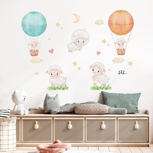 Sheep Wall Decal Art Kids Nursery Room Hot Air Balloon Wall Decor Wall ...
