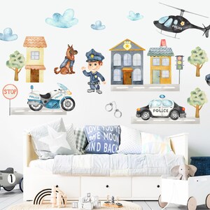 Watercolor Police Wall Decal, City Police Wall Stickers Art Decor for ...