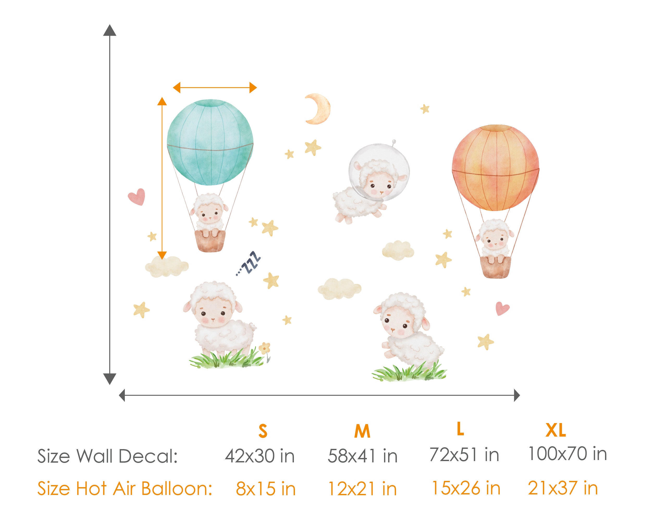 Sheep Wall Decal Art Kids Nursery Room Hot Air Balloon Wall Decor Wall ...