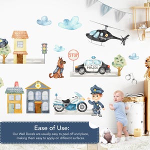 Watercolor Police Wall Decal, City Police Wall Stickers Art Decor for ...