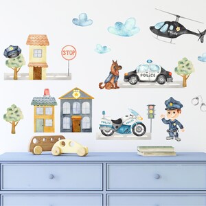 Watercolor Police Wall Decal, City Police Wall Stickers Art Decor for ...