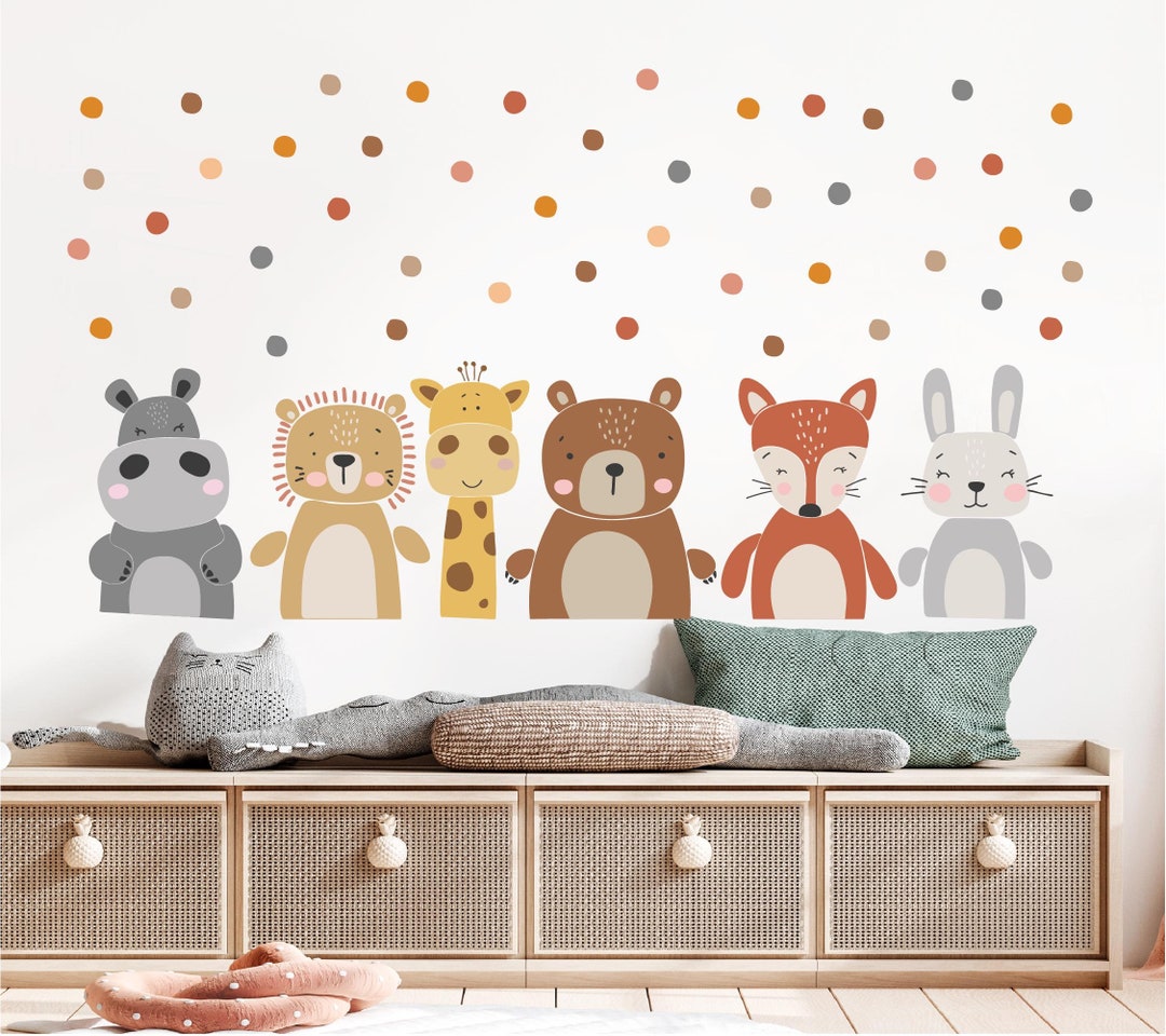 Boho Animals Wall Decals, Cartoon Animal Watercolor Wall Art Stickers ...