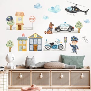 Watercolor Police Wall Decal, City Police Wall Stickers Art Decor for ...