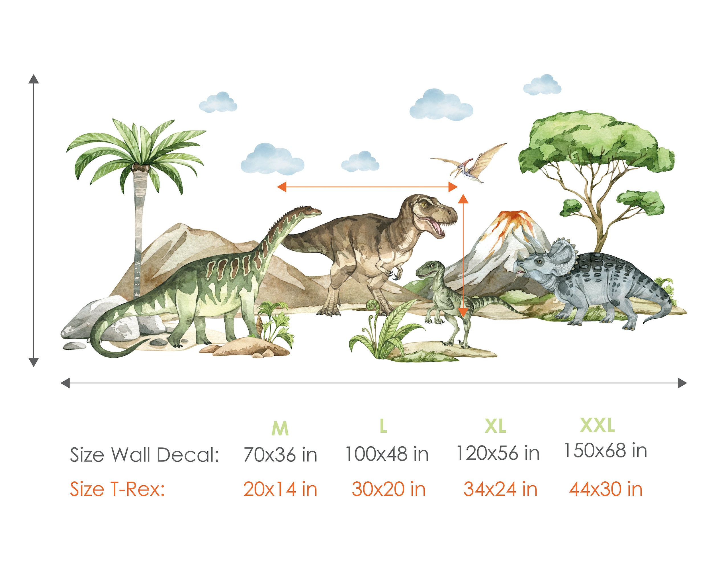 Dinosaur Wall Decal Art Watercolor Kids Room Decor | Dinosaur Wall ...