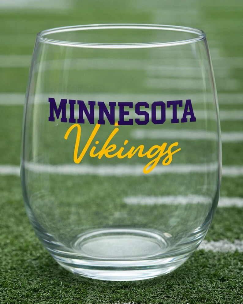 Minnesota Vikings Stemless Wine Glass | Football Fan Glass | Game Day ...