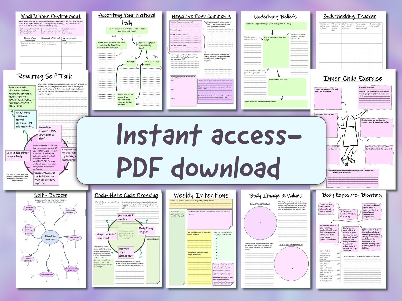 Body Image Worksheets Eating Disorder Recovery Printable - Etsy