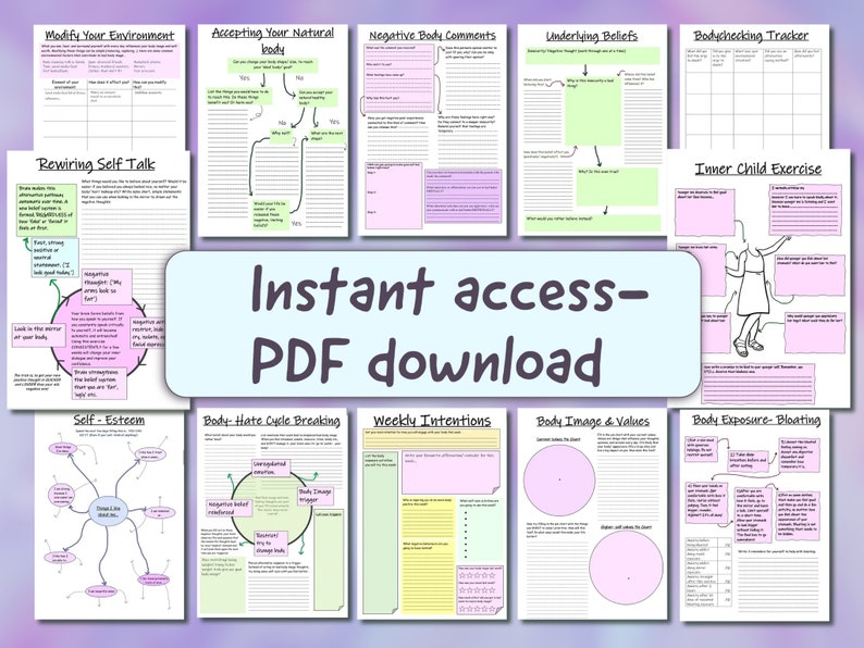 Body Image Worksheets Eating Disorder Recovery Printable - Etsy