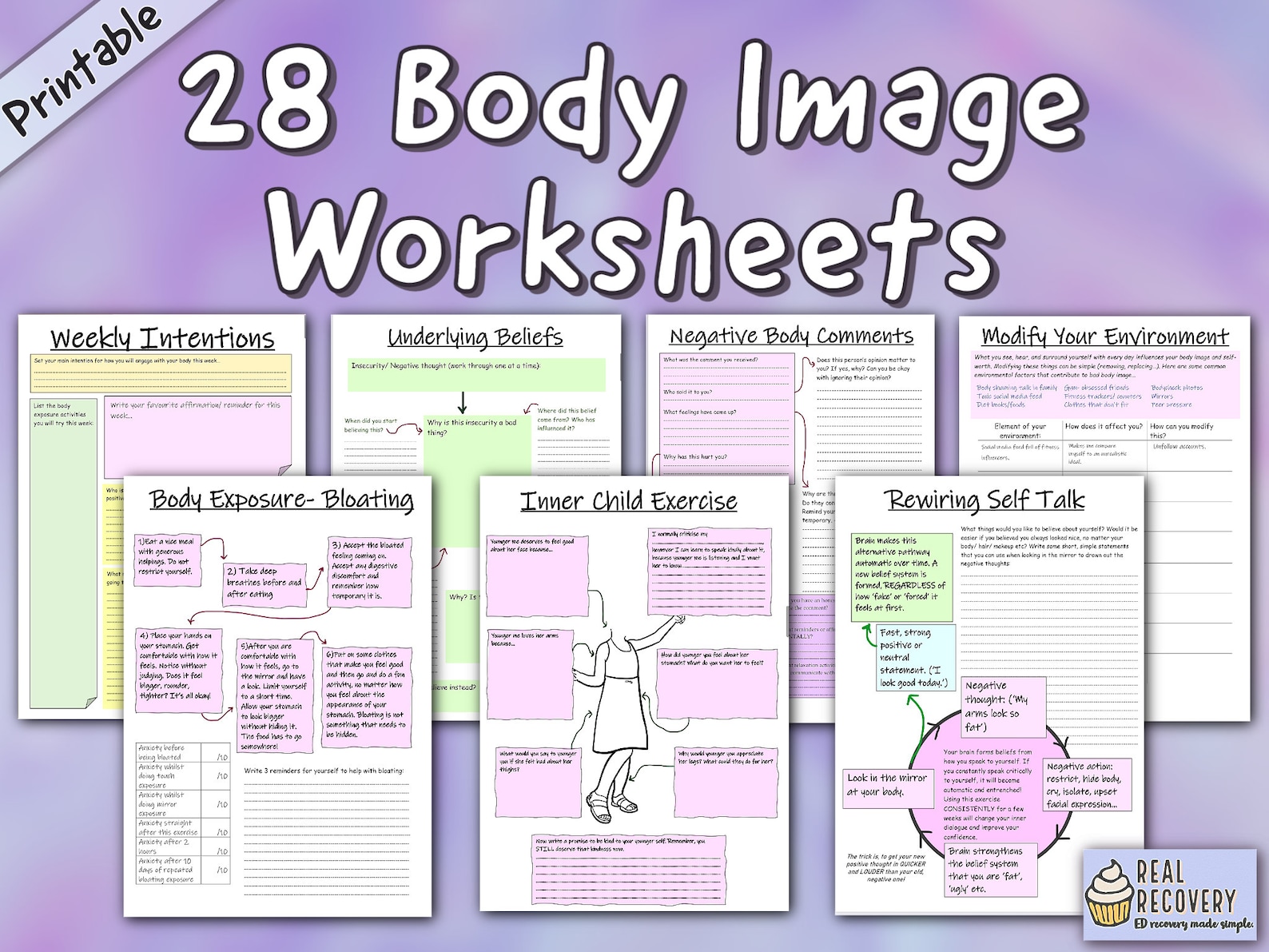Body Image Worksheets Eating Disorder Recovery Printable - Etsy
