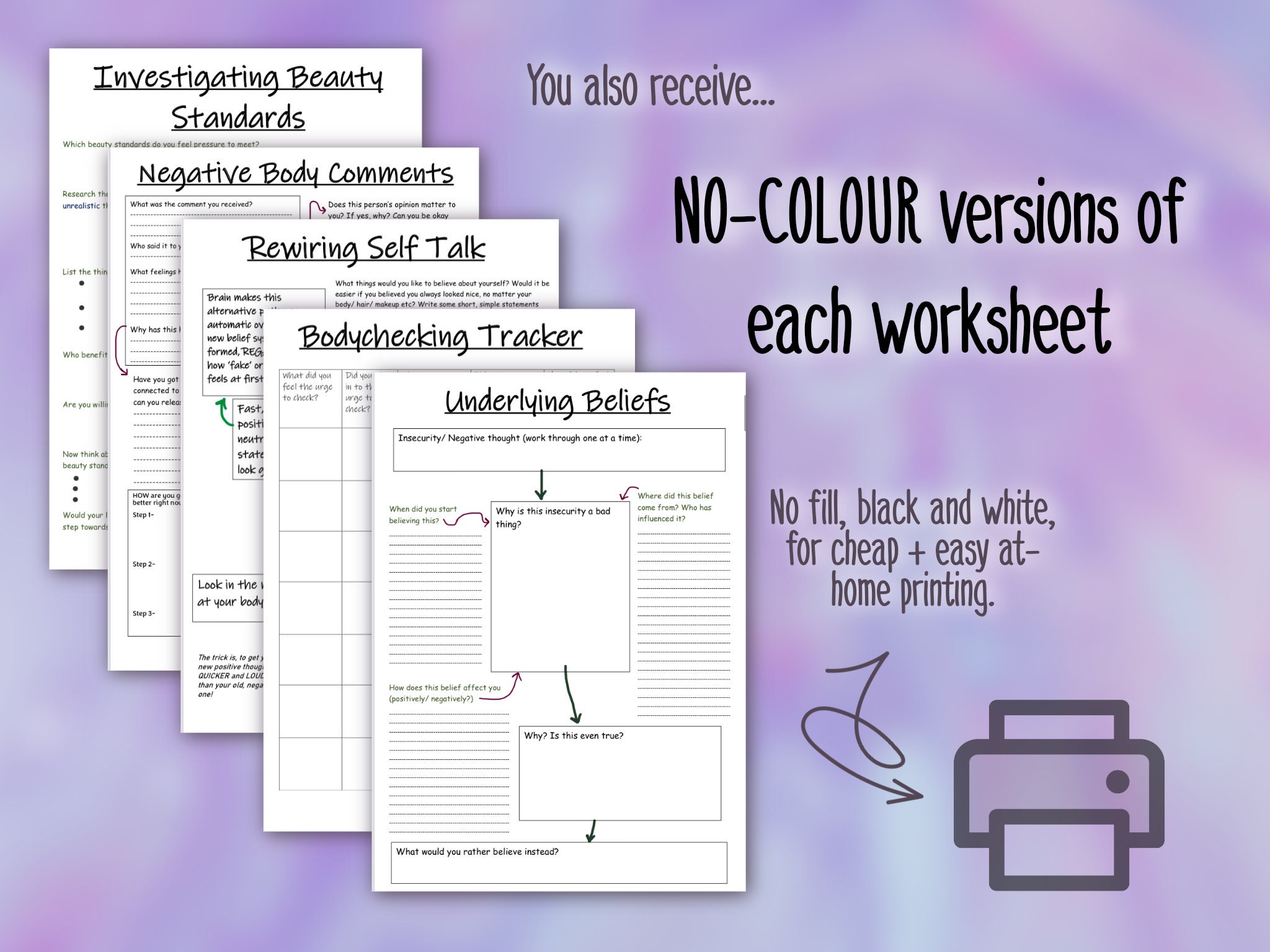 Body Image Worksheets Eating Disorder Recovery Printable - Etsy