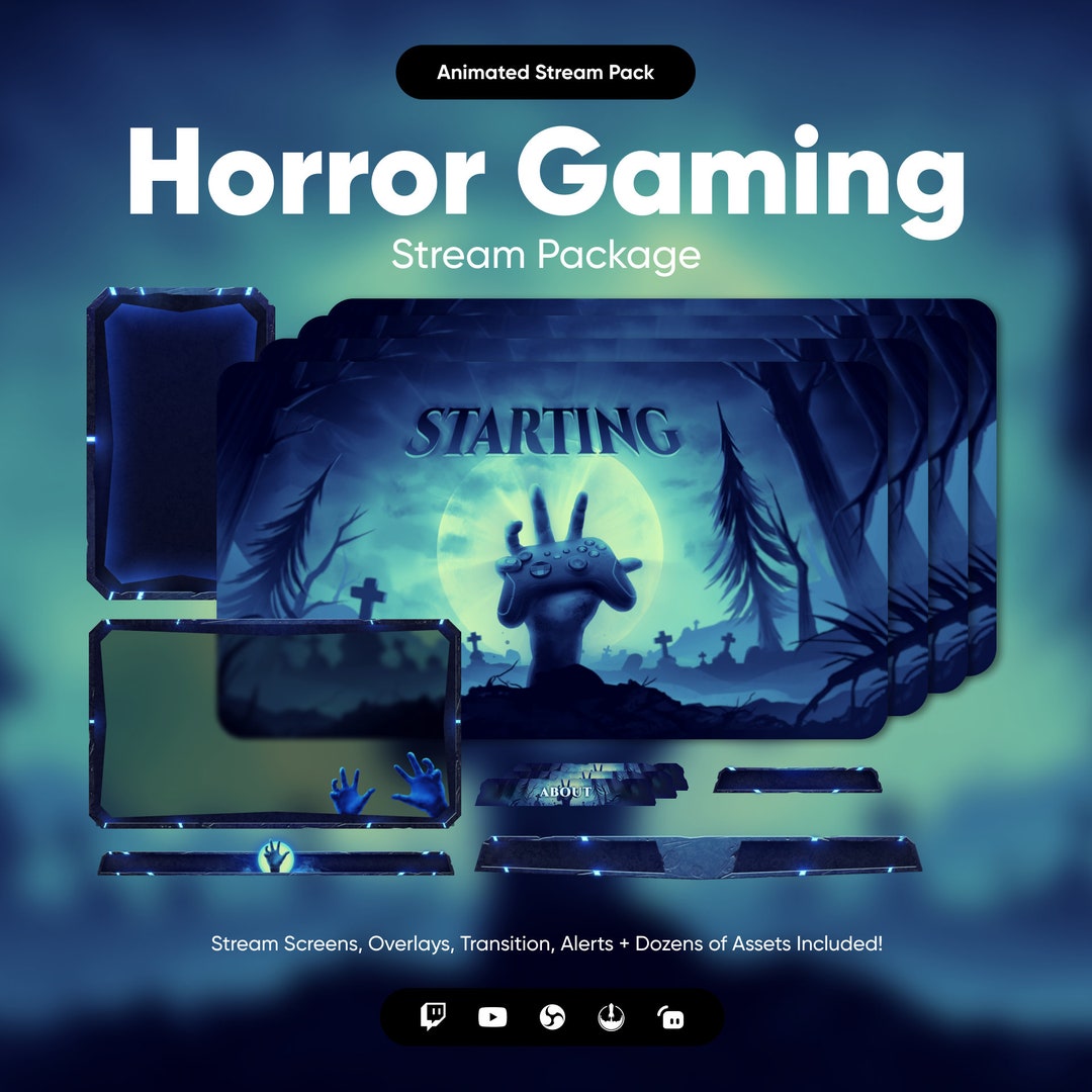 Horror Gaming Twitch Overlays Pack ANIMATED For OBS Studio & Streamlabs ...